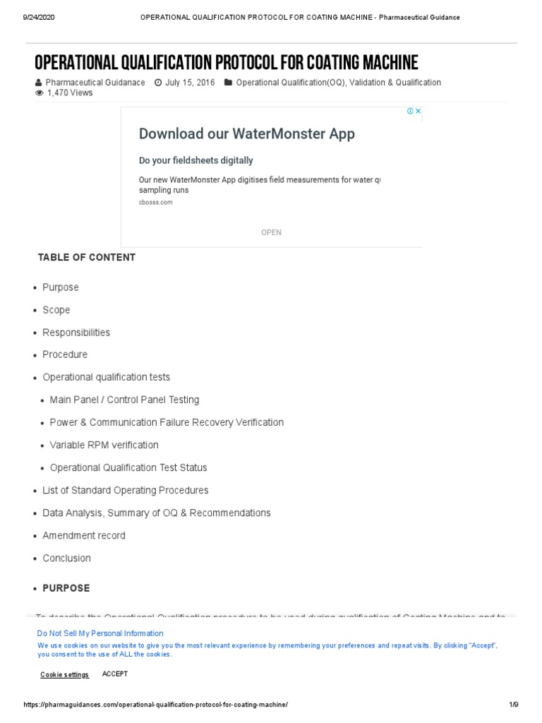 OPERATIONAL QUALIFICATION PROTOCOL FOR COATING MACHINE - Pharmaceutical Guidance | PDF ...