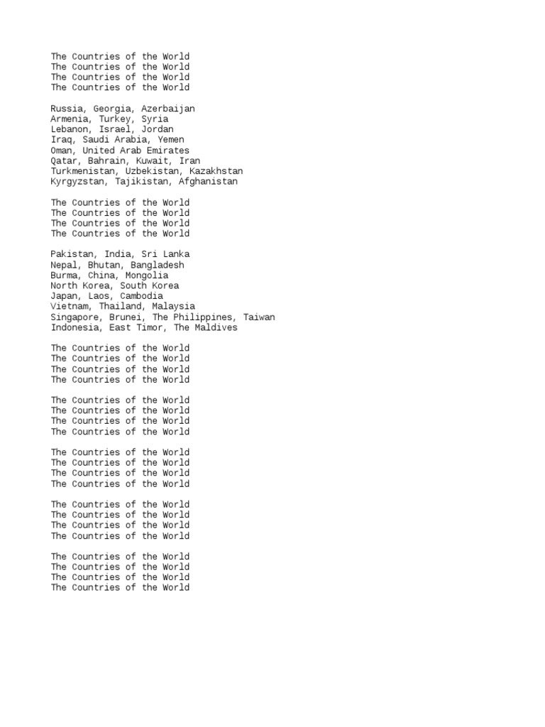 The Countries of The World - Asia Lyrics | PDF
