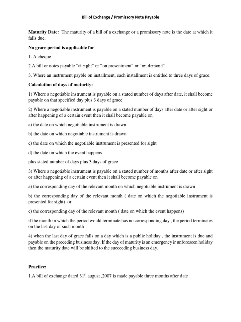 Maturity Date: The Maturity of A Bill of A Exchange or A Promissory ...
