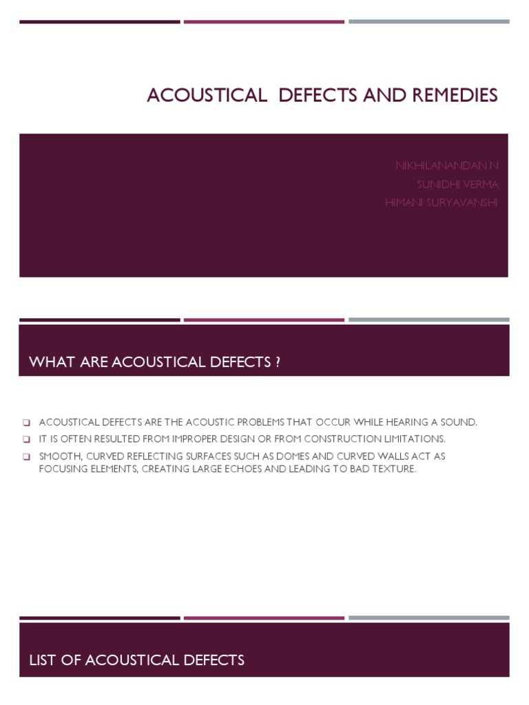 Acoustical Defects and Remedies PDF | PDF | Resonance | Reflection ...