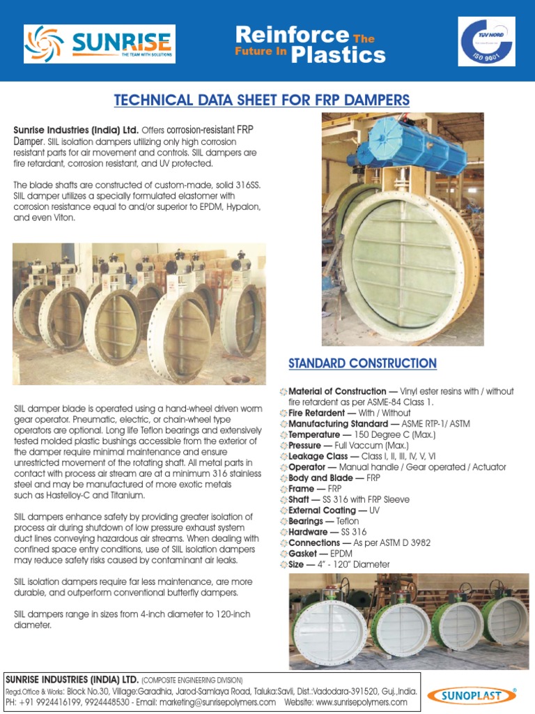Reinforce Plastics: Technical Data Sheet For FRP Dampers | PDF | Fibre ...