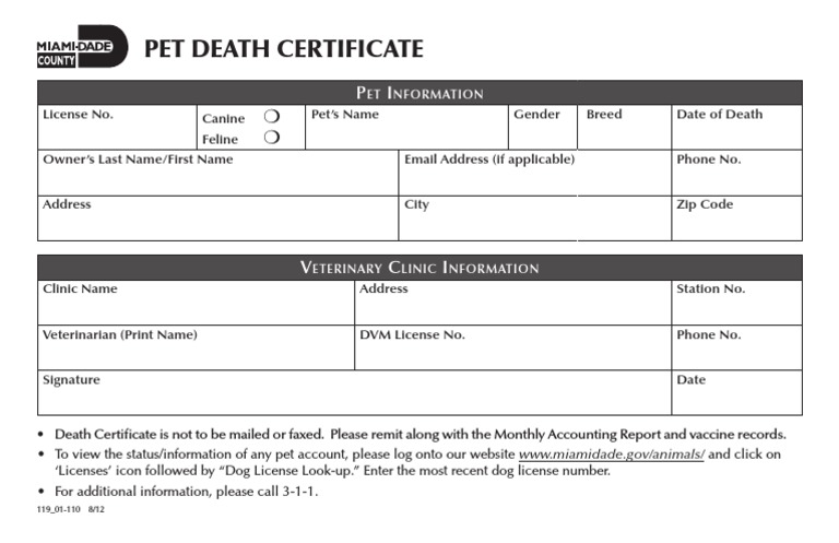 Pet Death Certificate Template | PDF