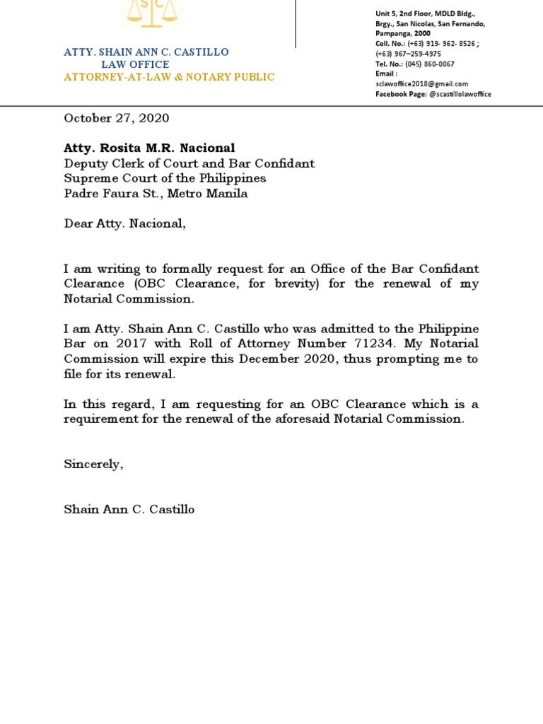 Request for an Office of the Bar Confidant Clearance for the Renewal of a Notarial Commission | PDF