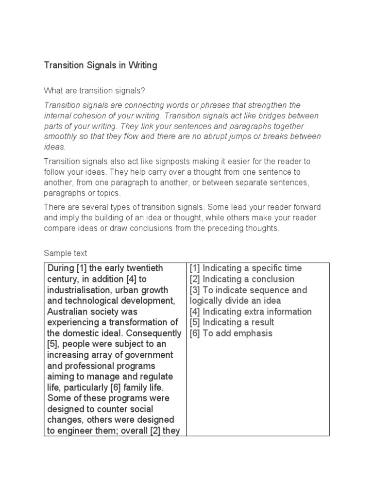 Transition Signals in Writing | PDF