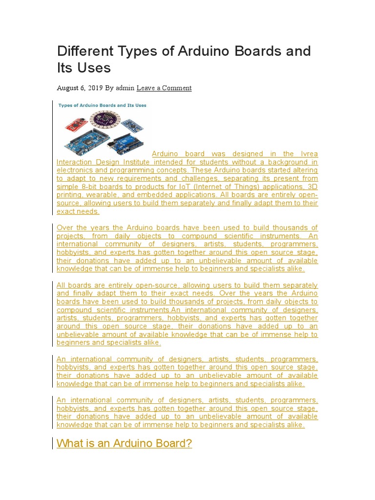 Different Types Of Arduino Boards And Its Uses What Is An Arduino Board Pdf Arduino 7192