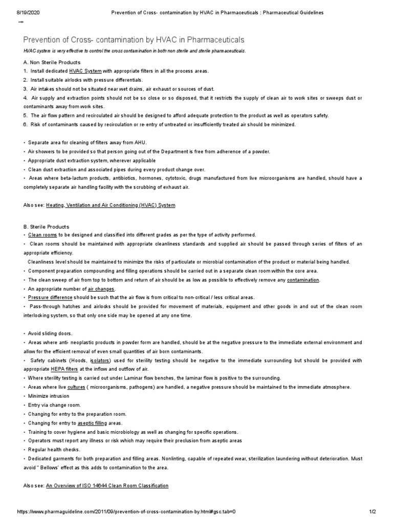 Prevention of Cross - Contamination by HVAC in Pharmaceuticals ...