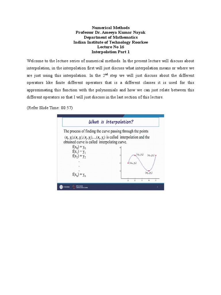 Numerical Methods Lecture on Interpolation | PDF | Interpolation | Finite Difference