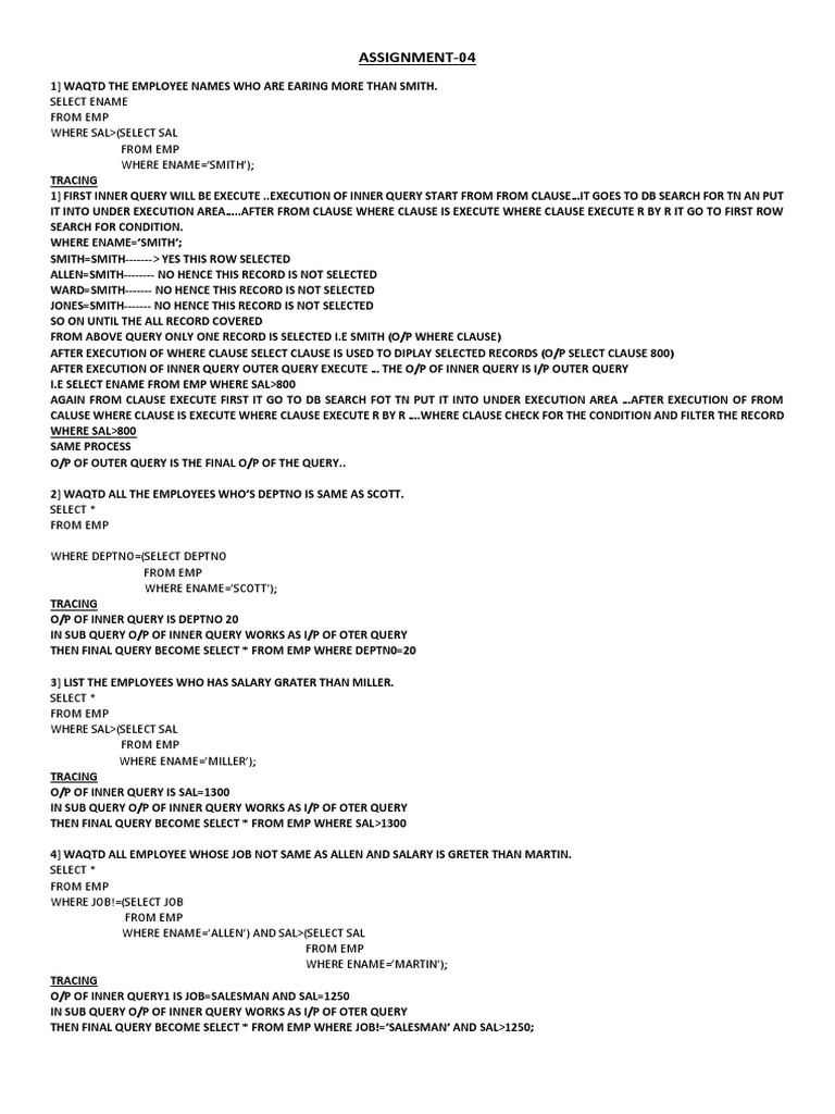 Assignment 4 On Sub Query PDF | PDF | Data Management | Business