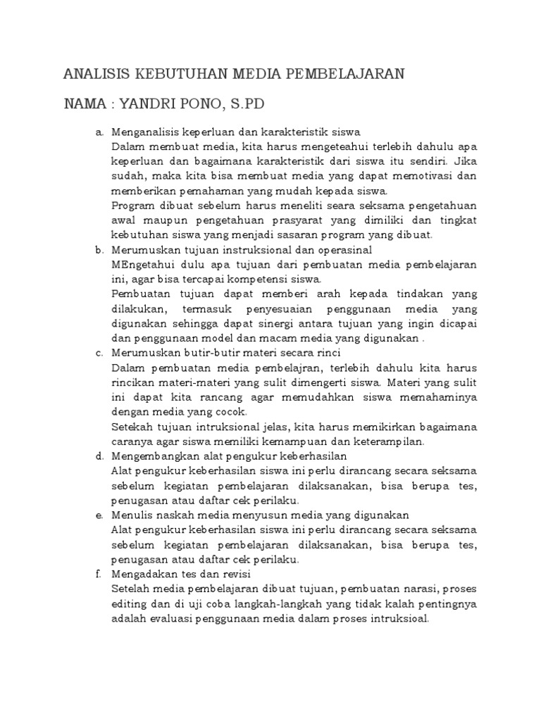 Diskusi - Analisis Kebutuhan Media Pembelajaran | PDF