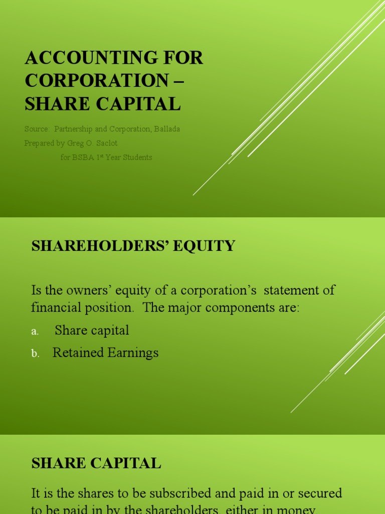 Accounting For Corporation Share Capital | PDF | Treasury Stock ...