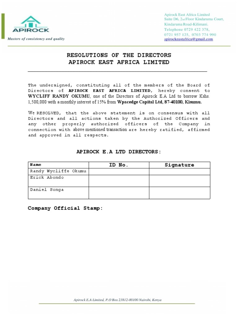 Resolutions of The Directors Apg2 | PDF