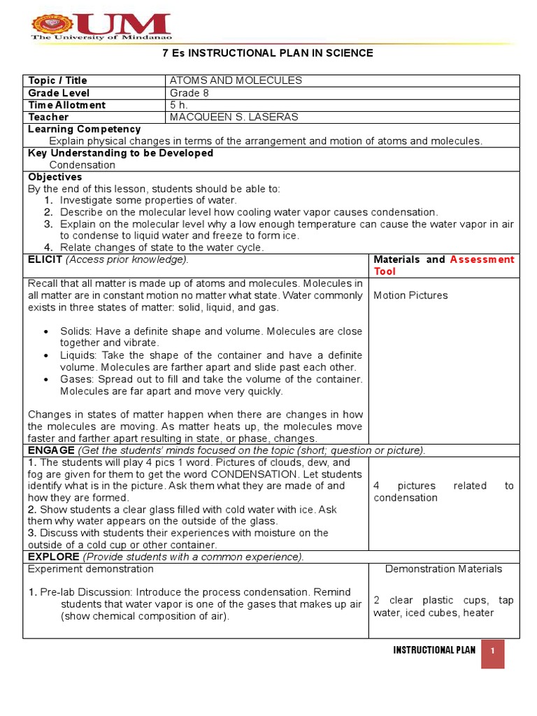 8th Grade Science: Atoms & Condensation | PDF