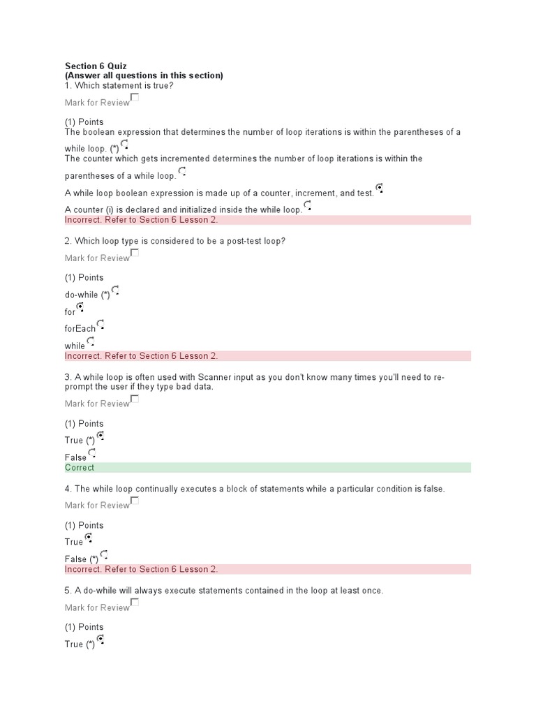 Section 6 Quiz | PDF | Constructor (Object Oriented Programming) | Programming