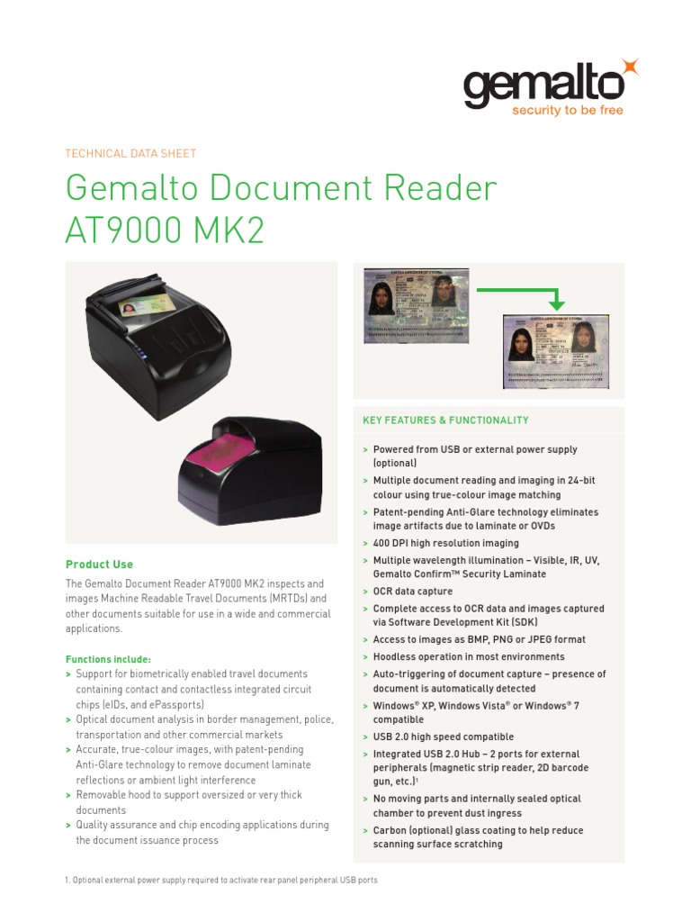 Gemalto Document Reader AT9000 MK2: Technical Data Sheet | PDF | Radio ...