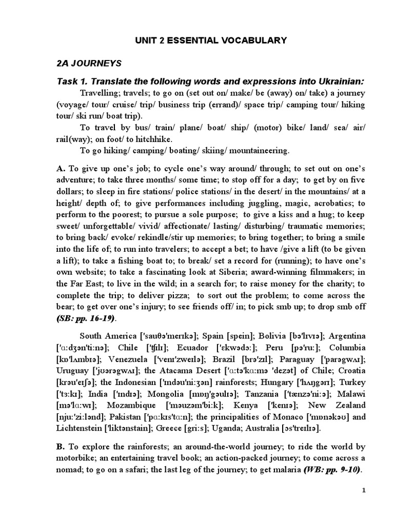 UNIT 2 - Essential Vocabulary | PDF