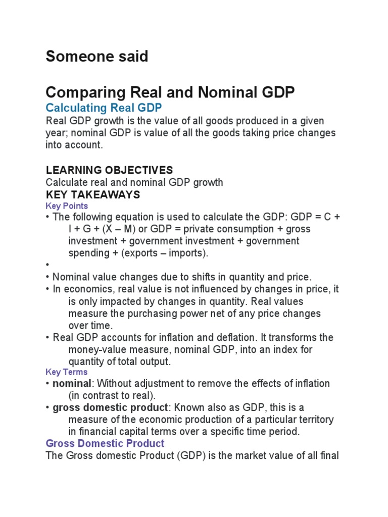 Someone Said Comparing Real and Nominal GDP | PDF | Real Gross Domestic ...