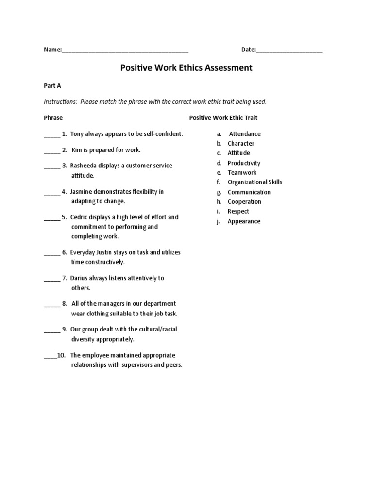 Work Ethic Assessment 1 | PDF | Career & Growth