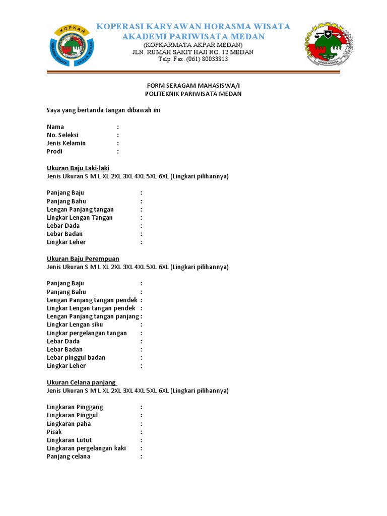 Form Seragam Lengkap | PDF