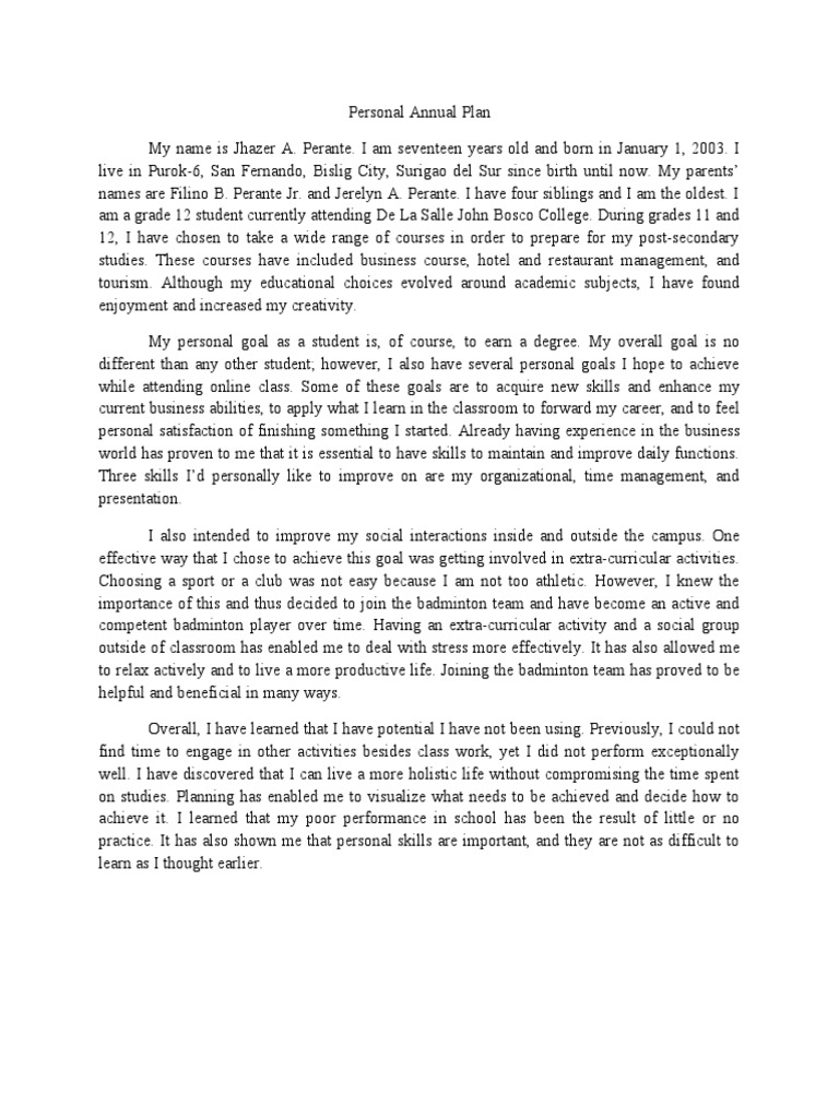 Personal Annual Plan | PDF | Goal | Classroom