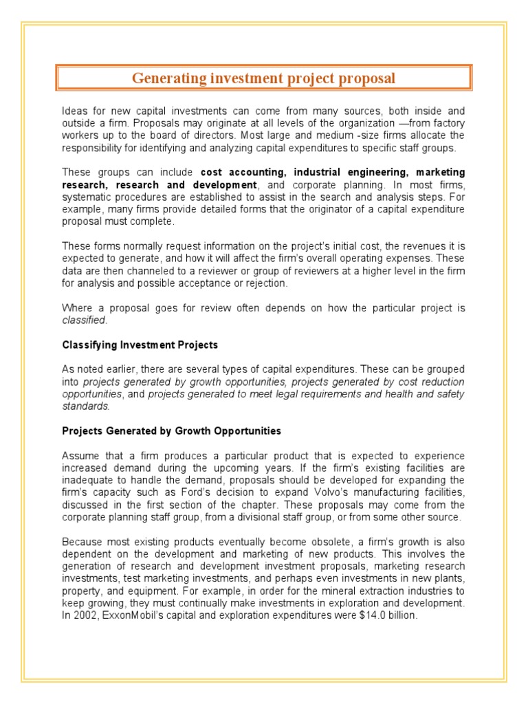 Investment Project Proposal Guide | PDF | Expense | Research And ...