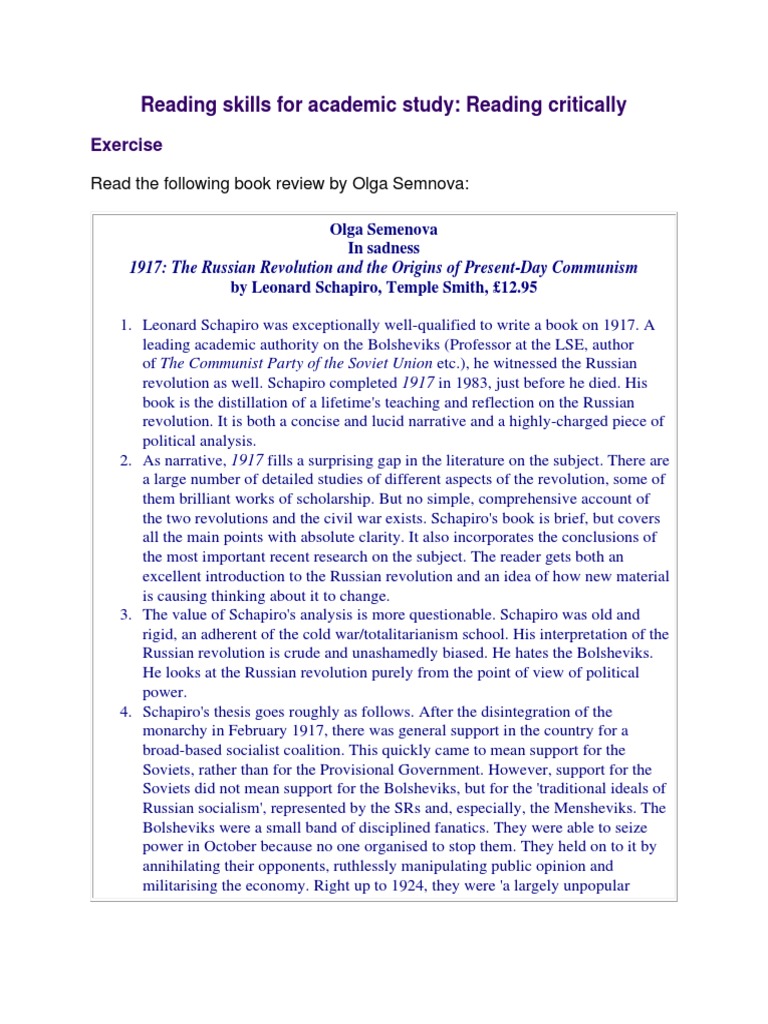 Reading Skills For Academic Study - EXERCISE | PDF | Russian Revolution ...
