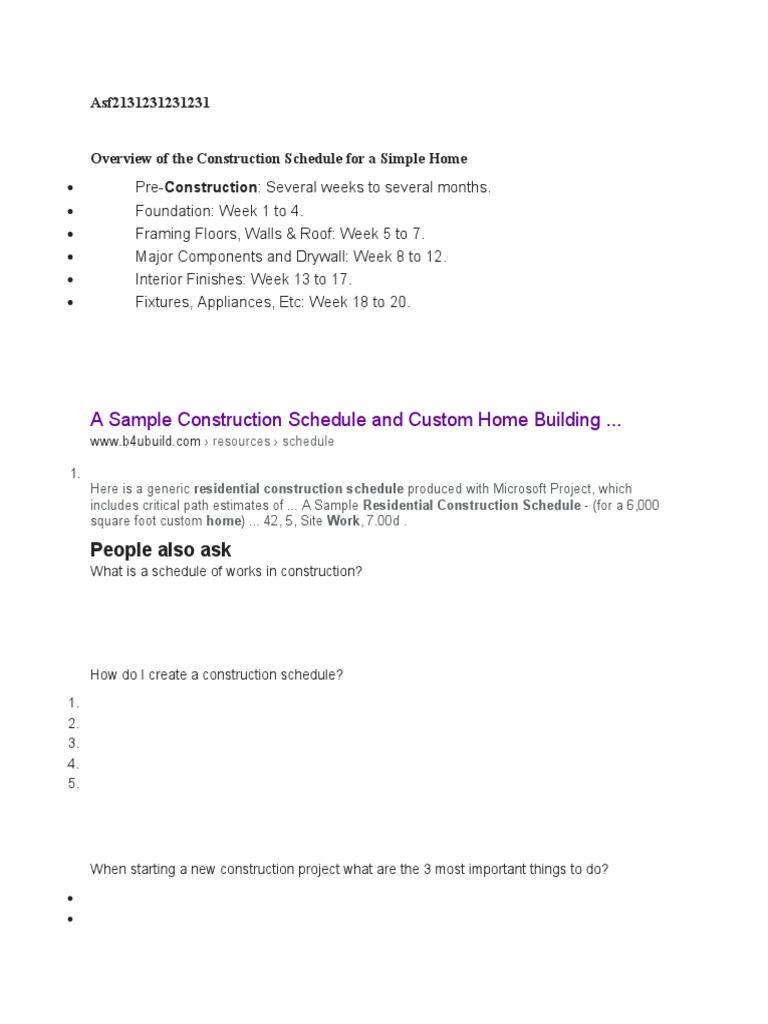 A Sample Construction Schedule and Custom Home Building ... : People ...