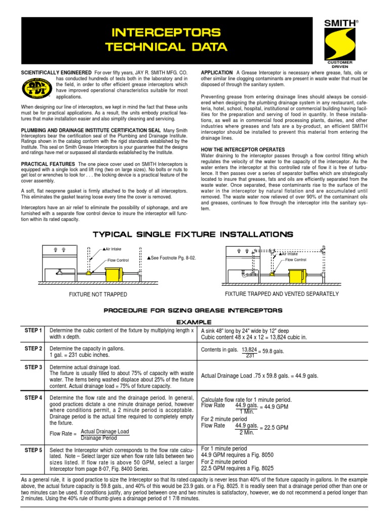 Interceptors Tech Data PDF | PDF | Gallon | Sanitary Sewer