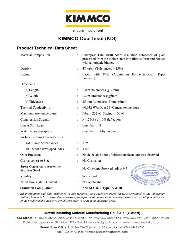 Insulation PDS & MSDS PDF | PDF | Duct (Flow) | Sheet Metal