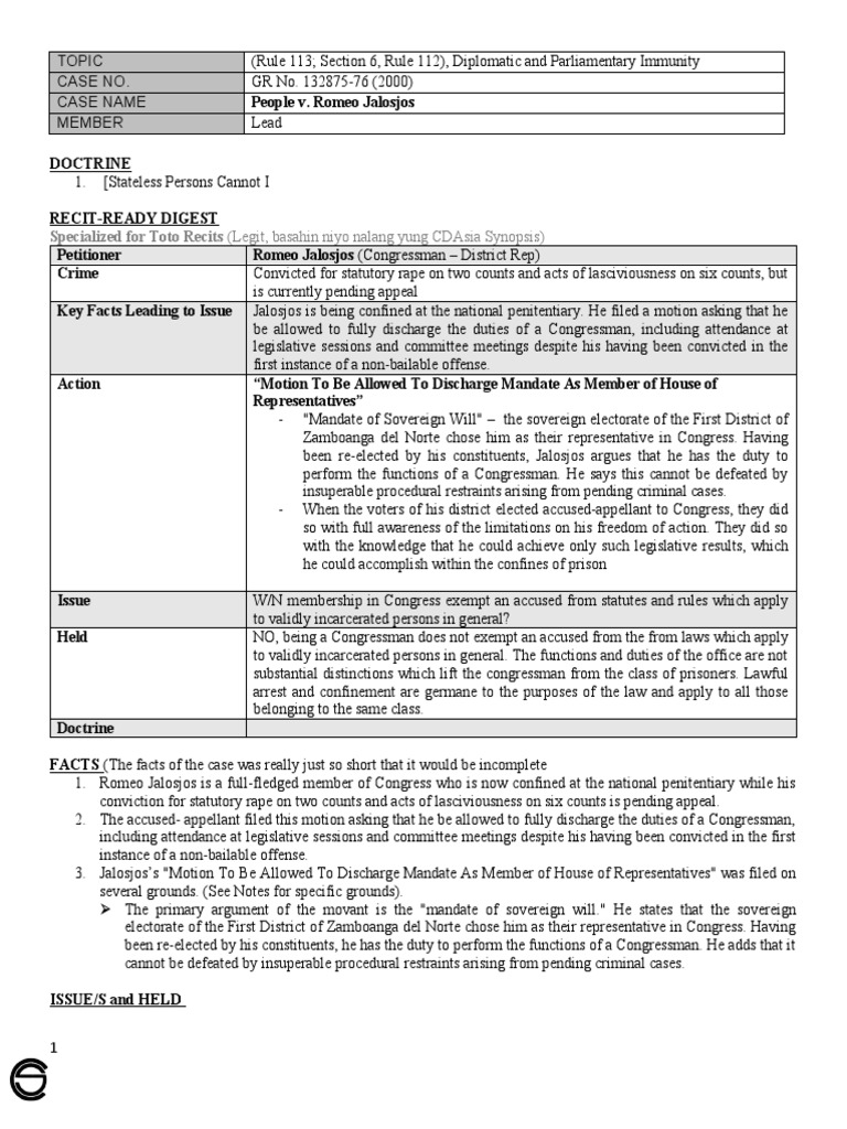 Digest Format For CrimPro | Download Free PDF | United States Congress ...