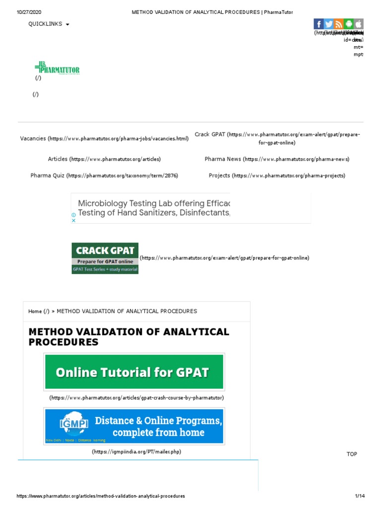 Method Validation of Analytical Procedures | PDF | Detection Limit | Accuracy And Precision
