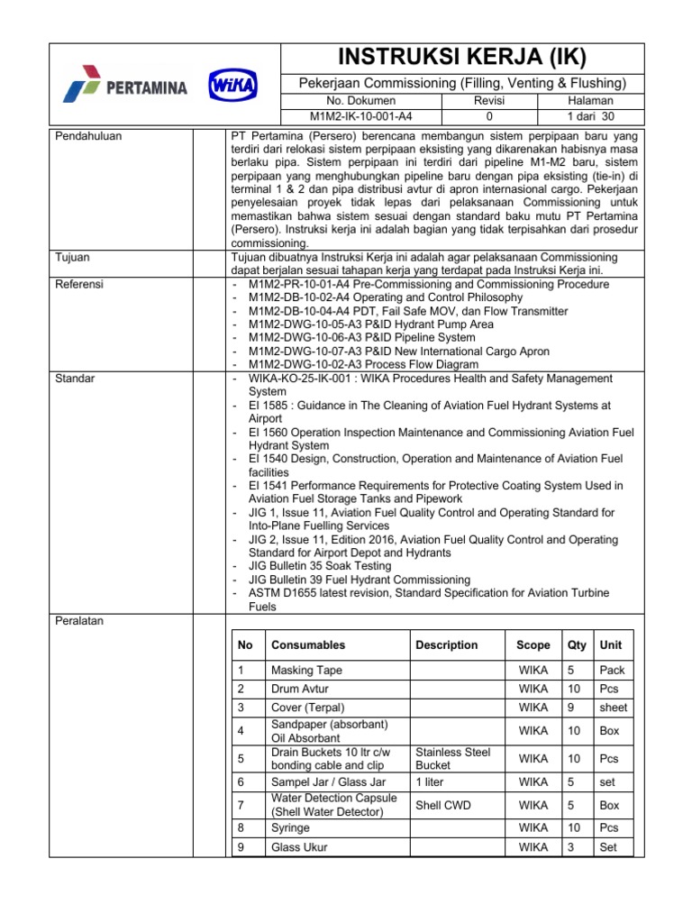 M1M2-IK-10-001-A4 Instruksi Kerja Commissioning | PDF