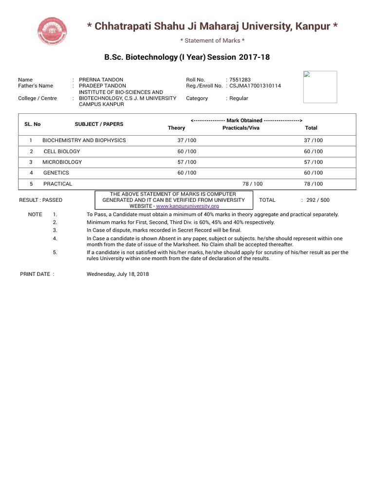 Chhatrapati Shahu Ji Maharaj University, Kanpur PDF | PDF | Organisms | Life Sciences