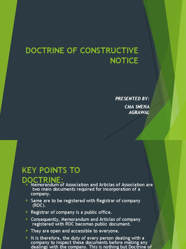 Doctrine of Constructive Notice: Presented By: Cma Sneha Agrawal | PDF