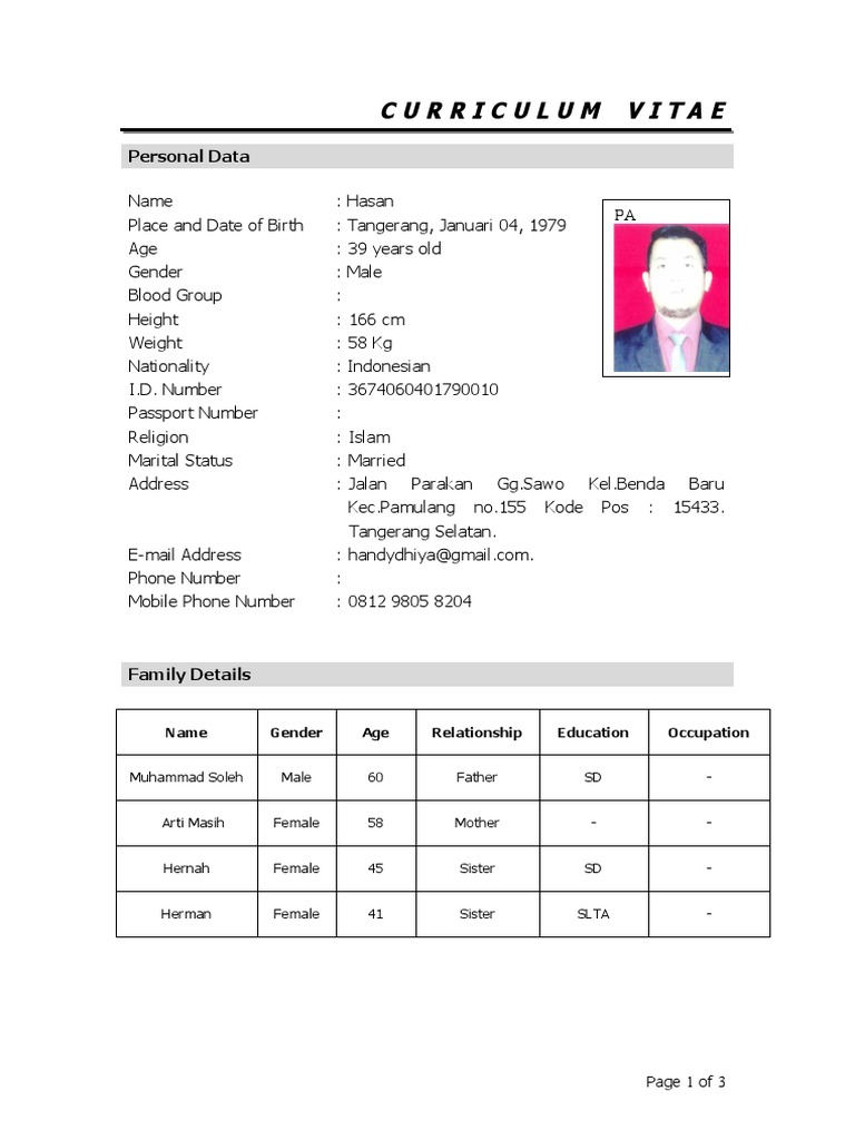 Curriculum Vitae: Personal Data | PDF | Business