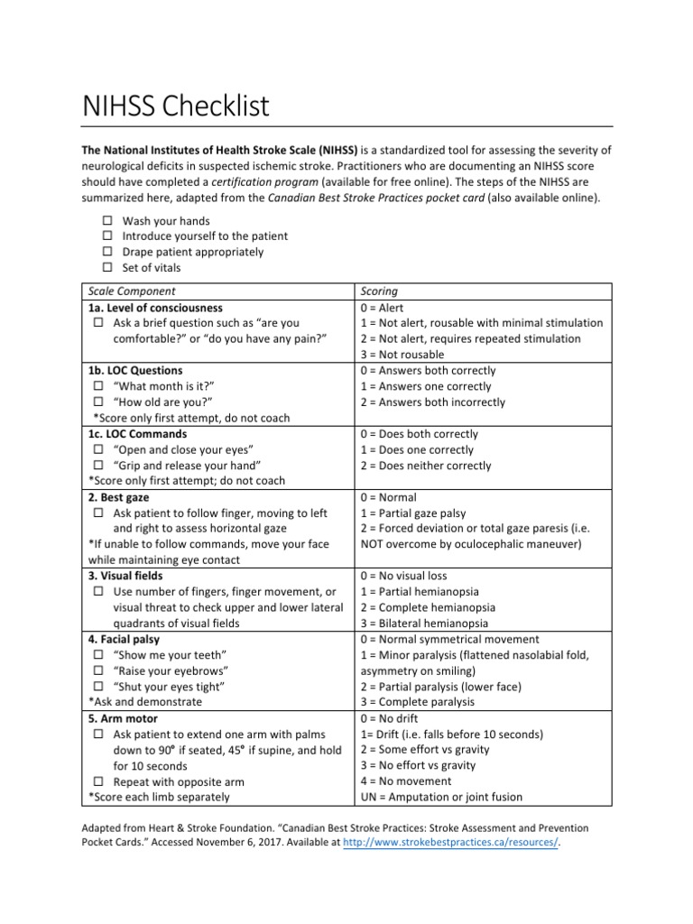 Stroke Scale NIHSS PDF | PDF | Neurological Disorders | Neuropsychology