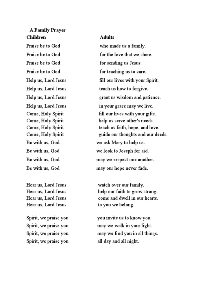 A Family Prayer Children Adults | PDF