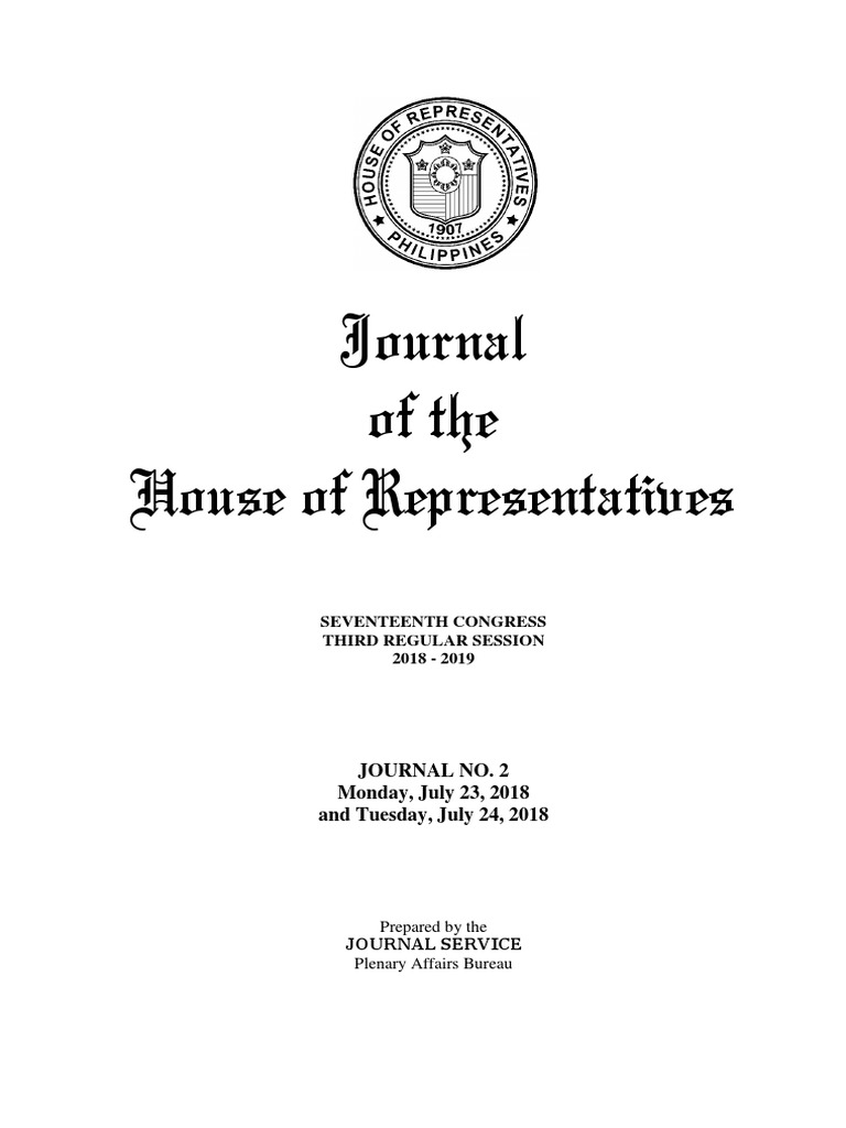 Journal of The House of Representatives: Journal No. 2 Monday, July 23 ...