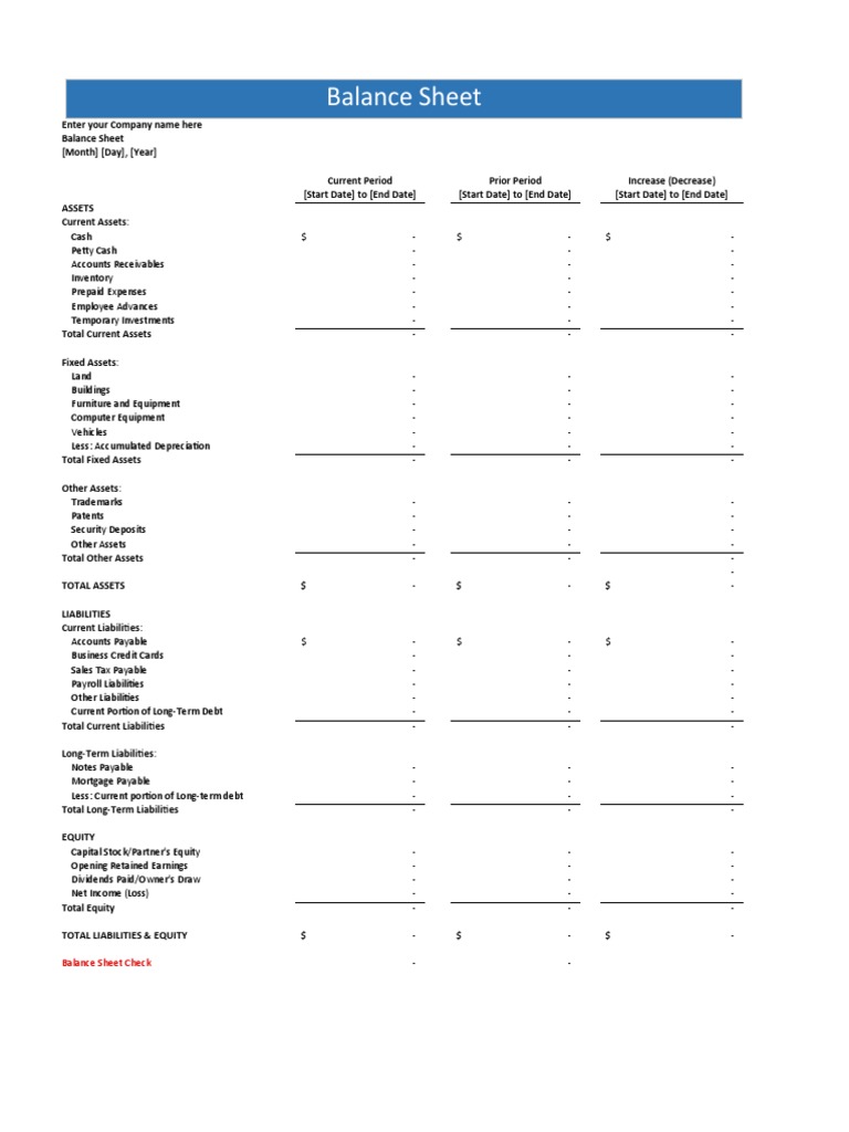 Balance Sheet Template | Download Free PDF | Equity (Finance ...