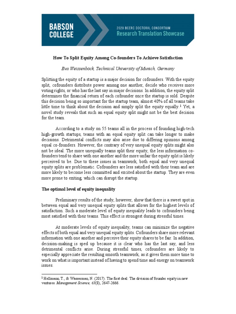 Optimal Equity Split for Startups | PDF | Startup Company | Small ...