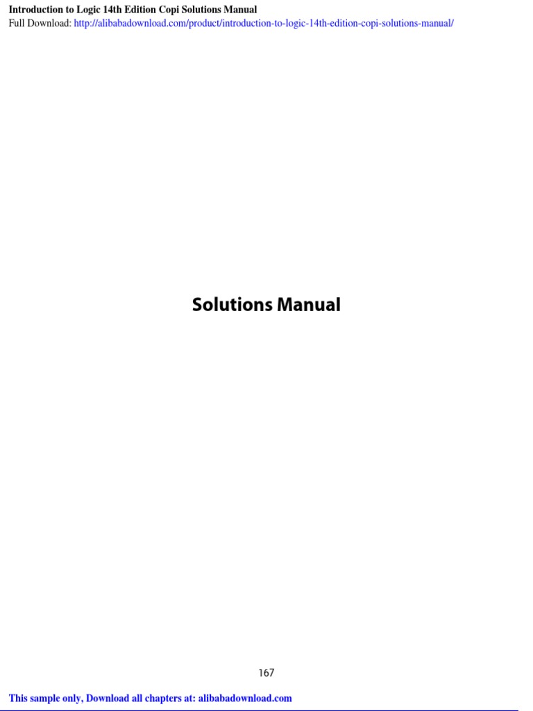 Copi's Logic 14th Edition Solutions Manual | PDF | Argument | Reason