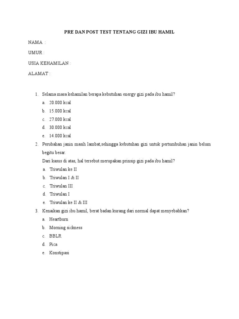 Pre Dan Post Test Gizi Ibu Hamil | PDF