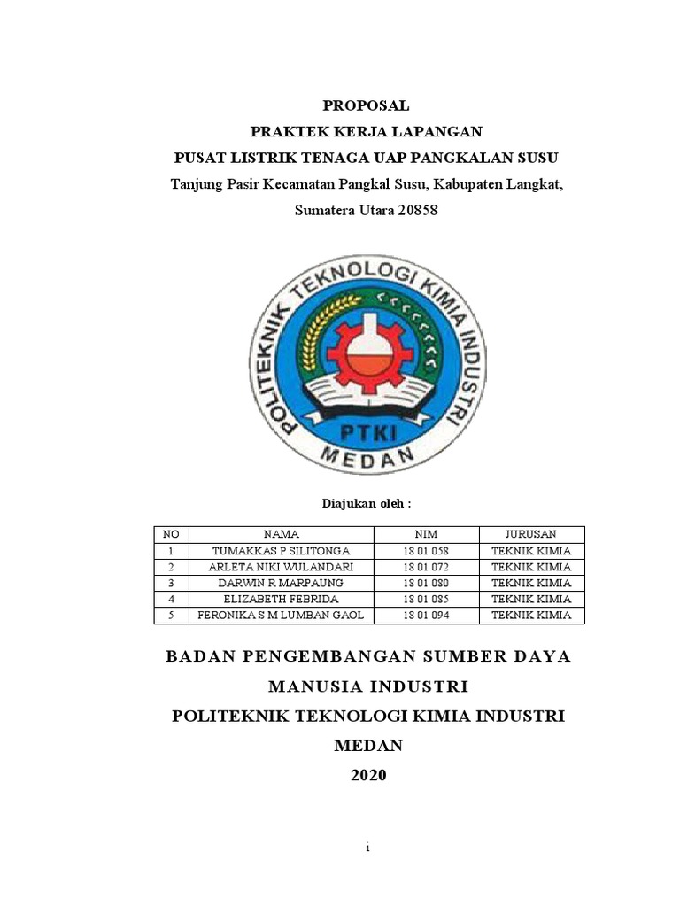 Proposal PKL Teknik Kimia B | PDF