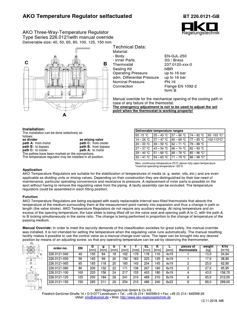 AKO Temperature Regulator Selfactuated | PDF | Valve | Thermostat
