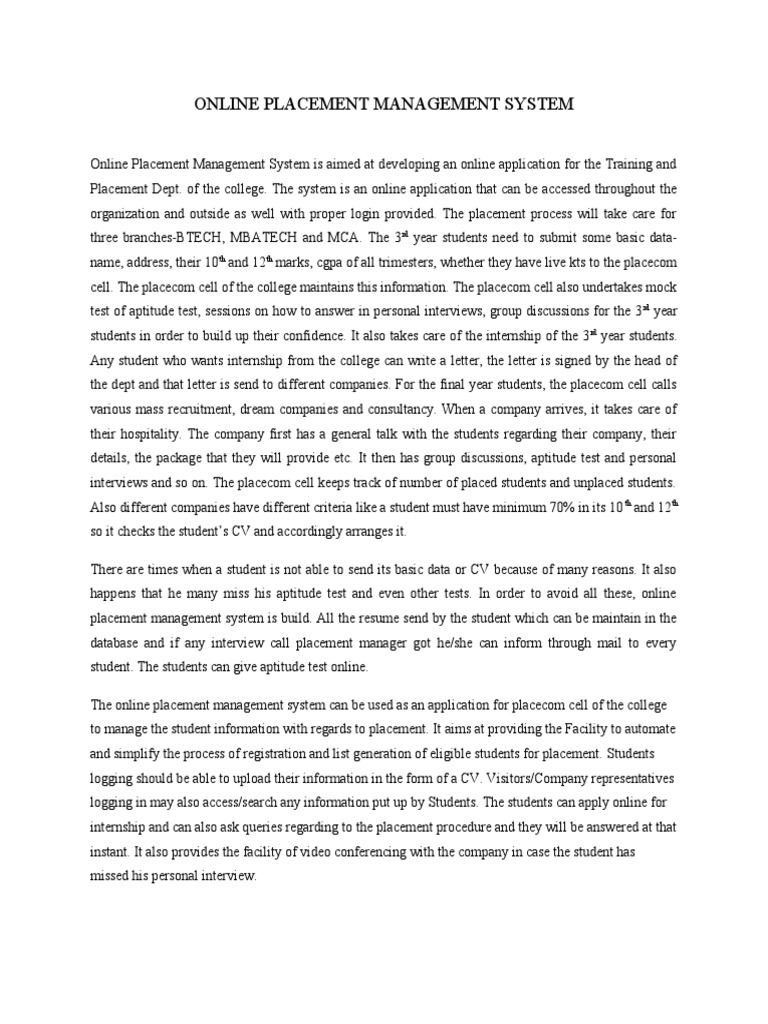 Online Placement Management System | PDF | Information Technology ...