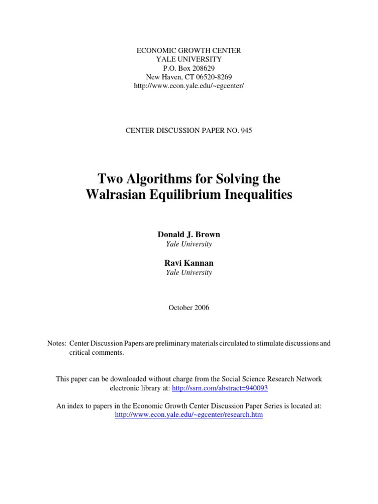 Two Algorithms for Solving the Walrasian Equilibrium Inequalities | PDF | General Equilibrium ...