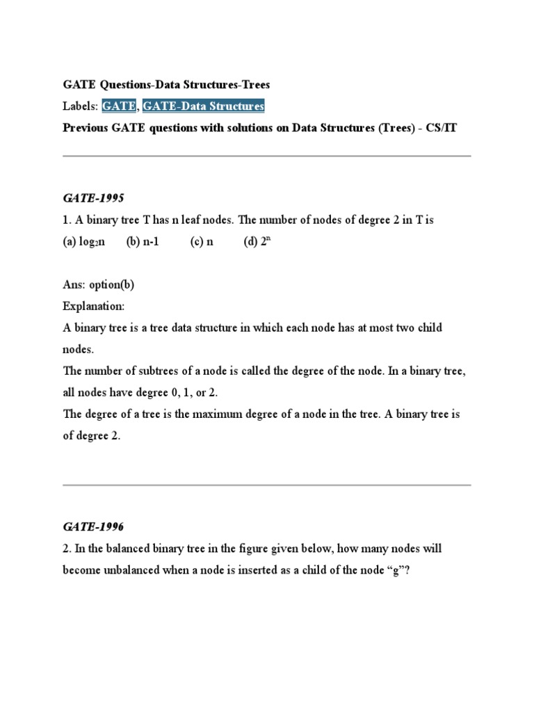 GATE Questions-Data Structures-Trees | Download Free PDF | Data ...