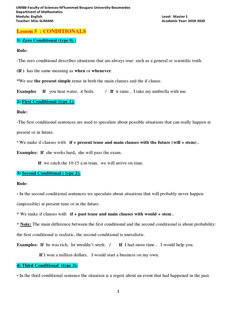 Lesson5 CONDITIONALS | PDF | Language Mechanics | Linguistics