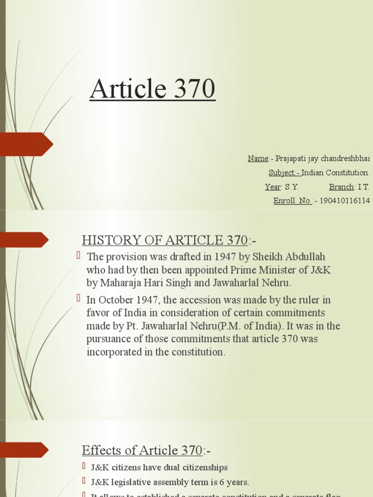 Impact of Article 370 Abrogation | PDF | Constitutional Law | Legal ...