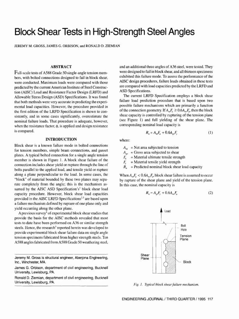 Block Shear Tests in High-Strength Steel Angles | PDF | Fracture ...