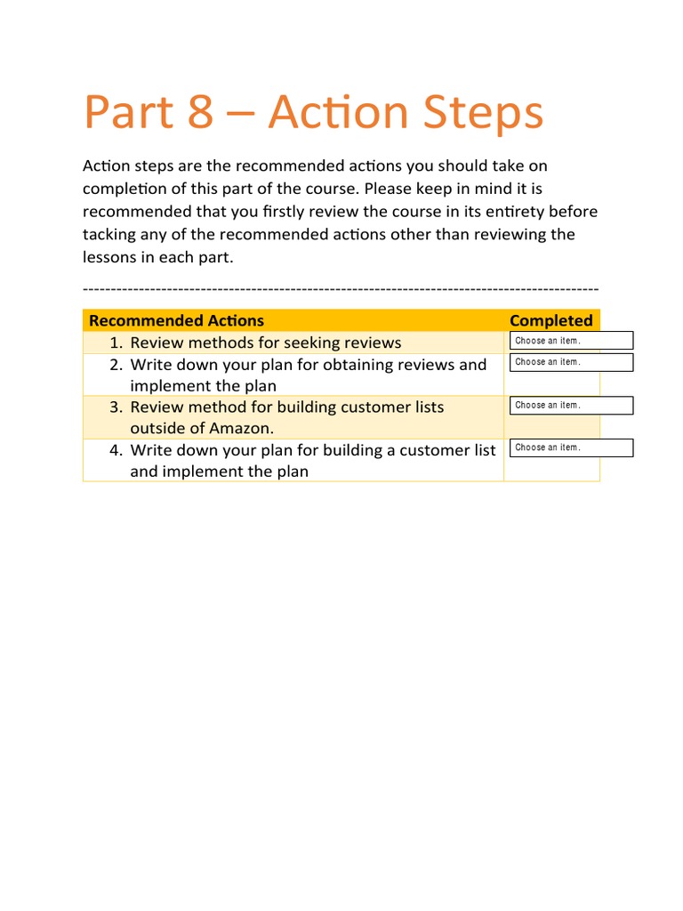 Action Steps Part 8 | PDF